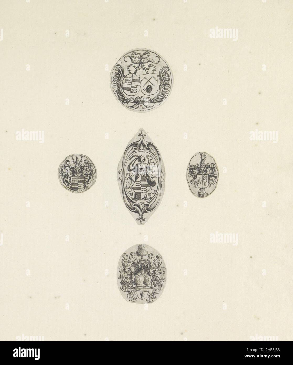 Five arms, Five representations on an album page. The first three with ...