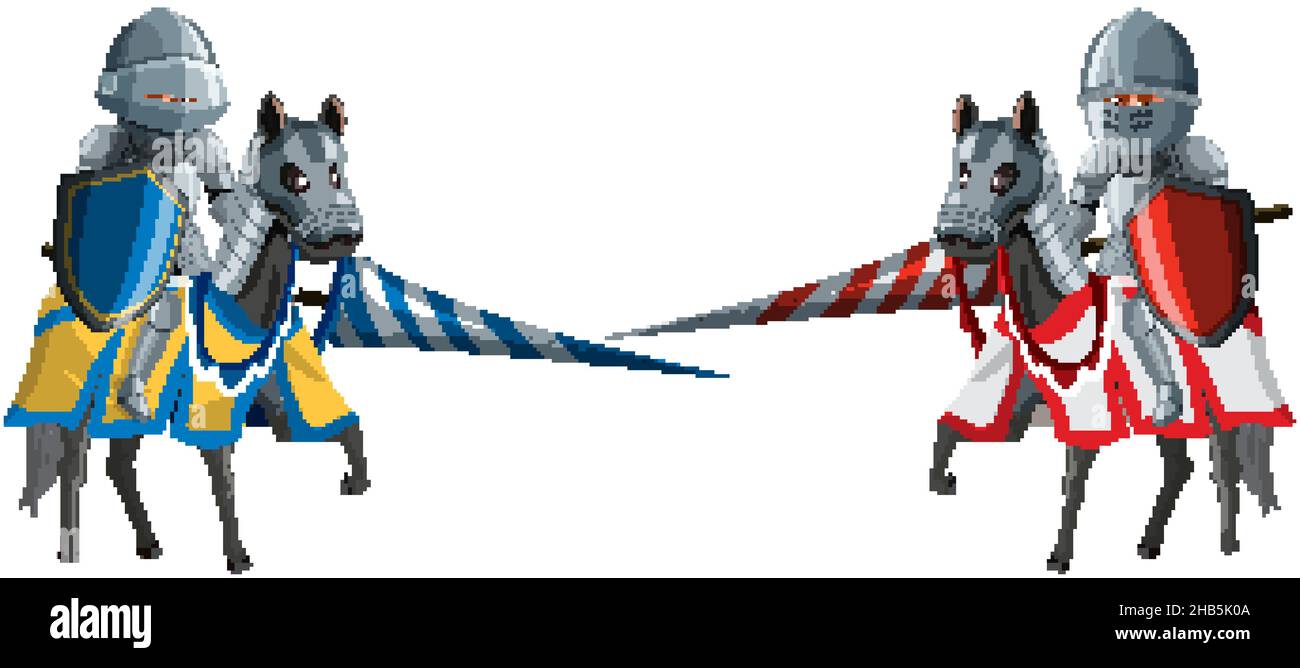 Two medieval knights fighting on white background illustration Stock ...