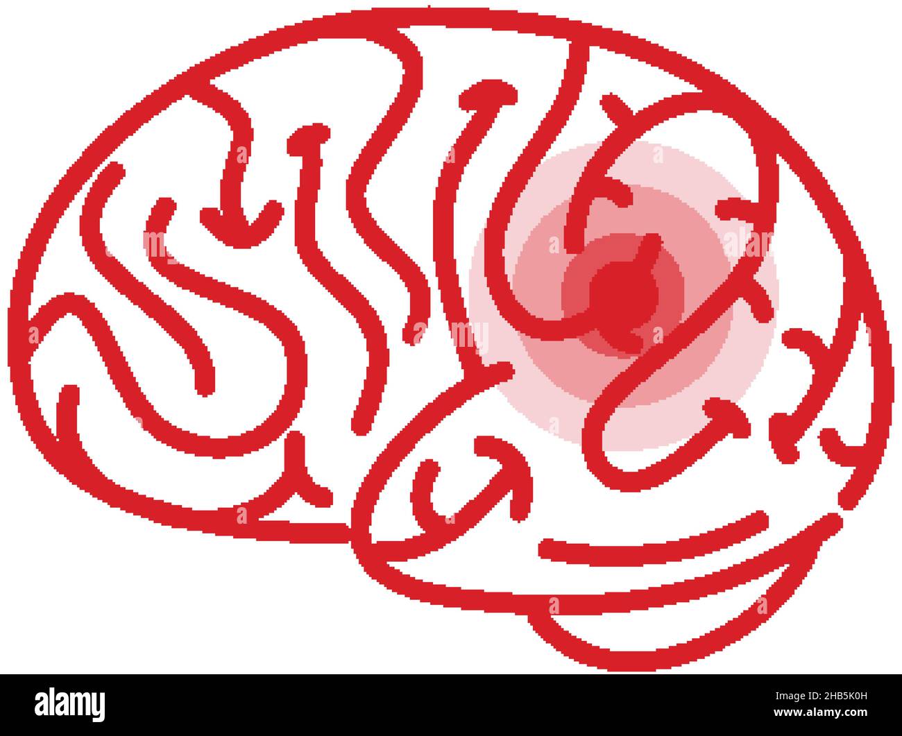 The brain has a red signal on white background illustration Stock ...