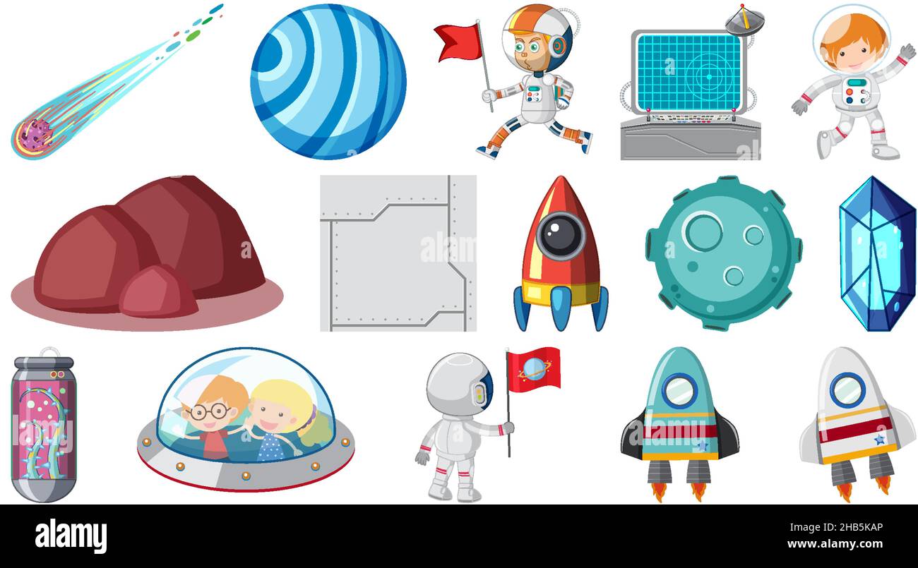 Set of isolated fantasy space game objects and elements illustration ...