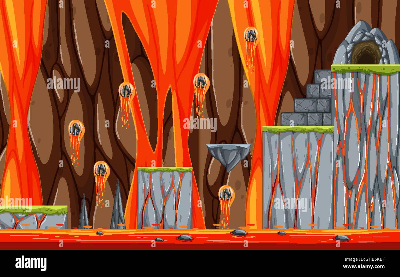 Lava Cave Platformer Game template illustration Stock Vector Image ...