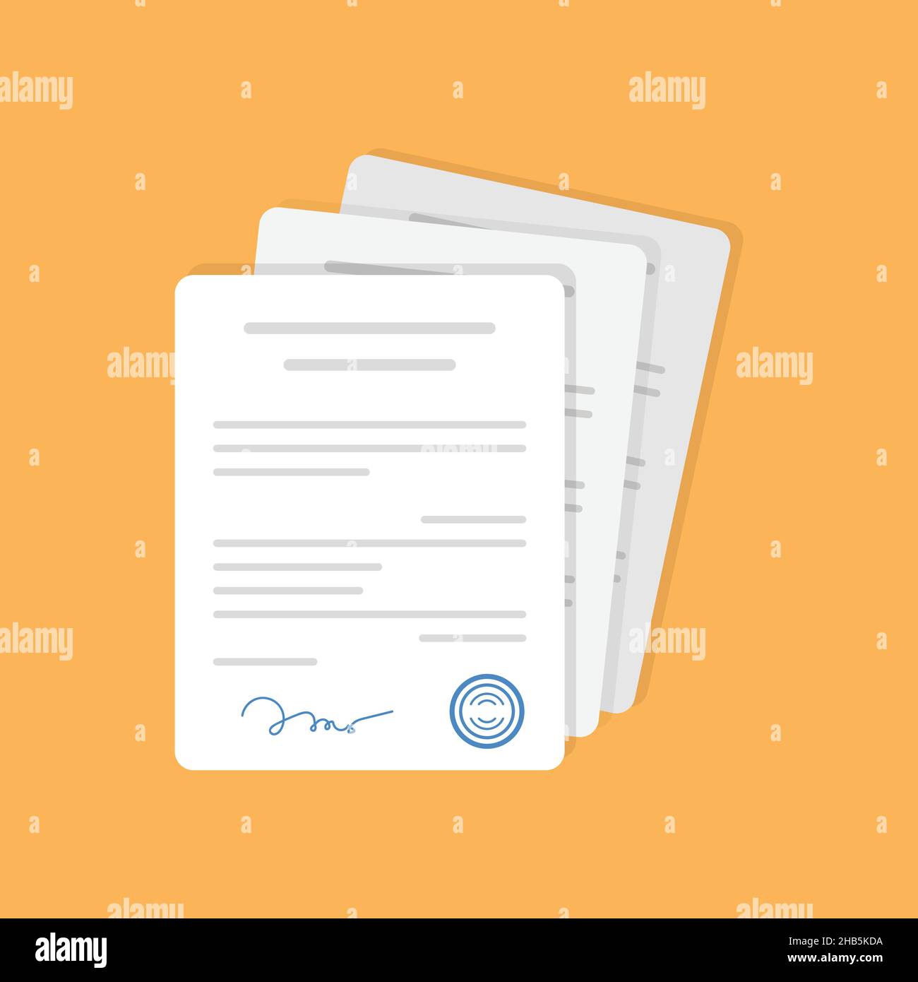 Contract document icon in flat style. Report with signature and ...