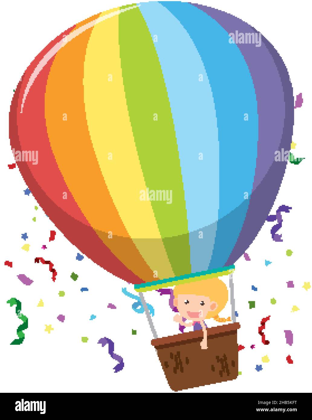 Little girl in rainbow hot air balloon illustration Stock Vector Image ...