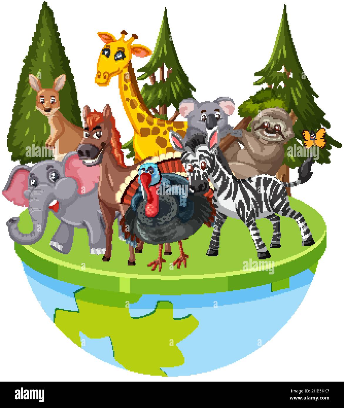 Wild animals standing on the earth planet illustration Stock Vector ...