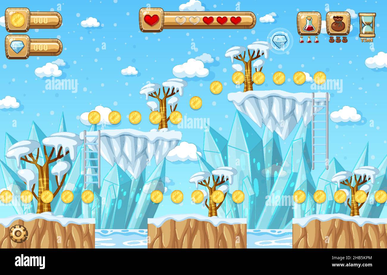 Game Template Snow Falling Scene illustration Stock Vector Image & Art ...