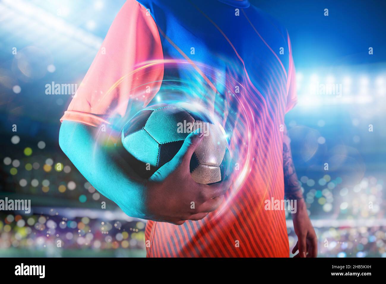 Soccer player ready to play with soccerball at the stadium Stock Photo ...