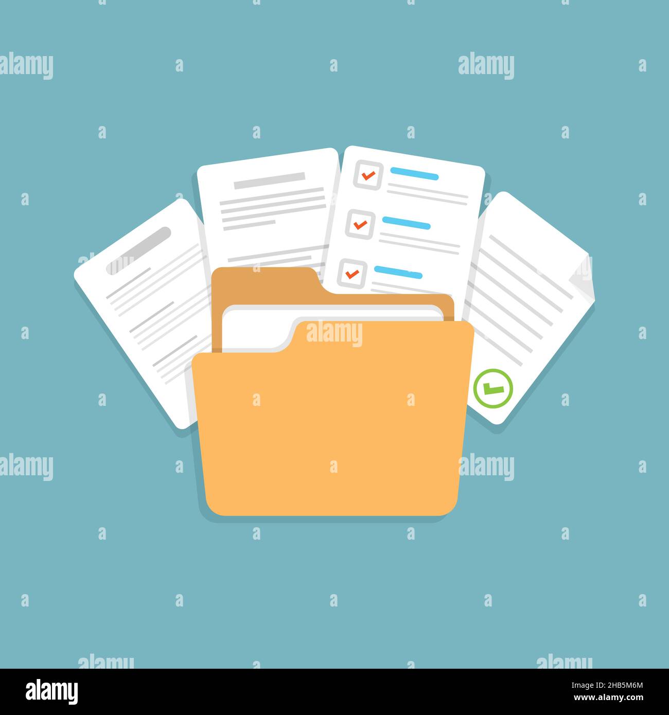 Contract document icon in flat style. Report with folder vector ...