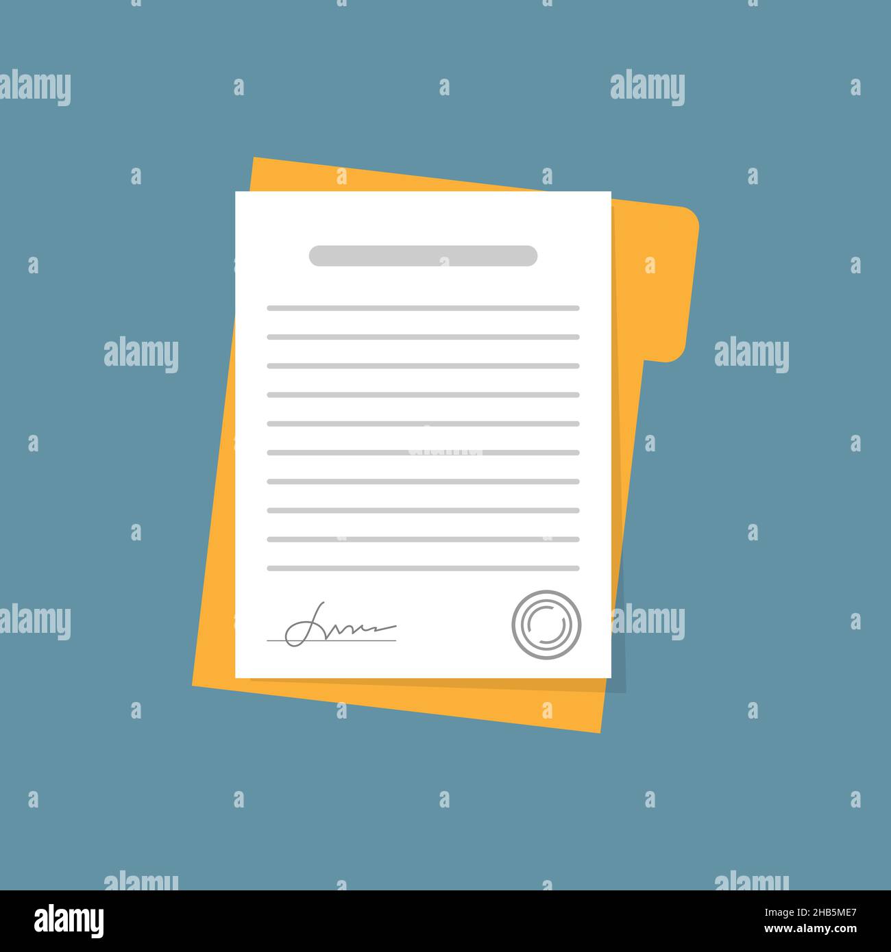 Contract document icon in flat style. Report with signature and ...