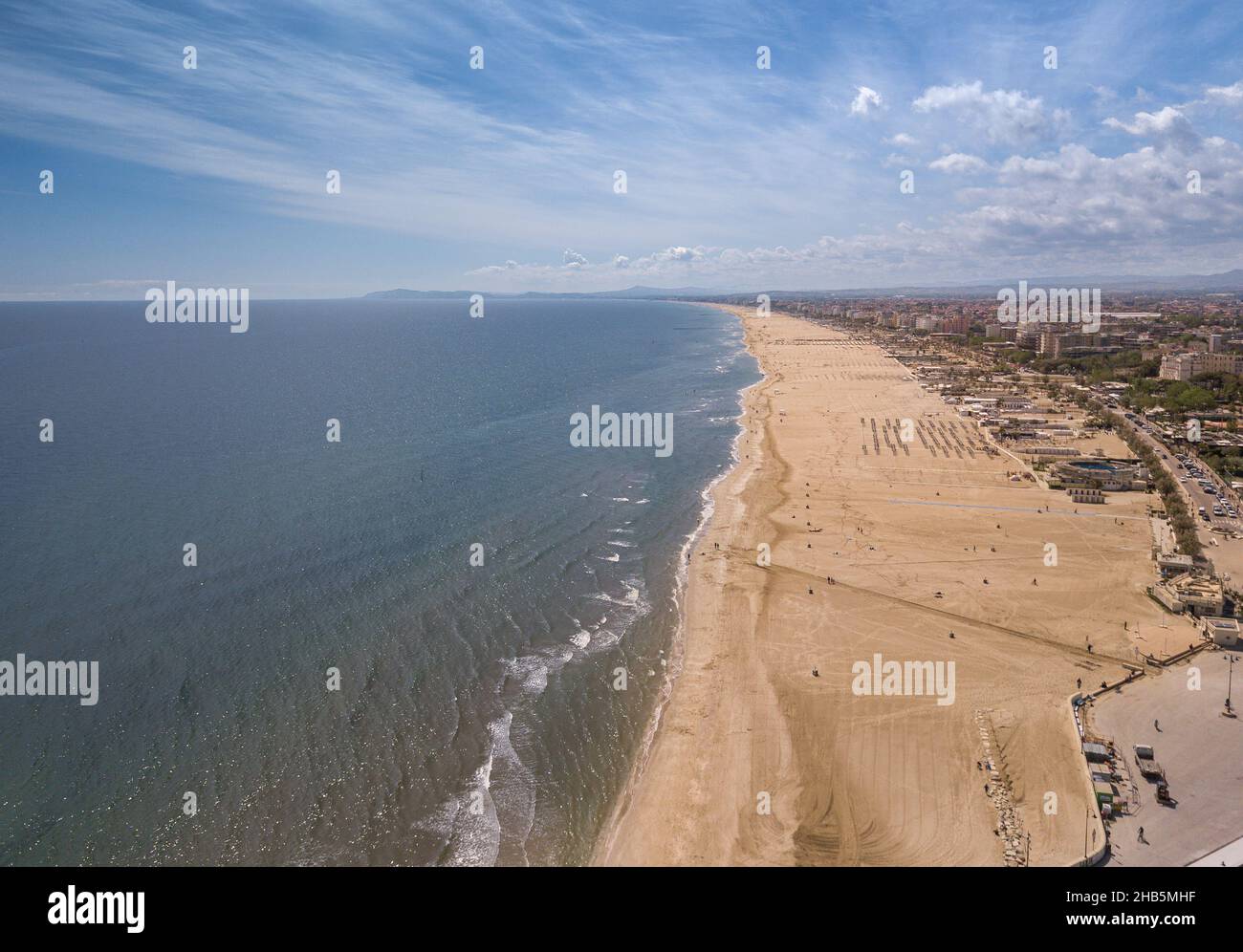 Aerial view of the Romagna coast with the beaches of Riccione, Rimini ...