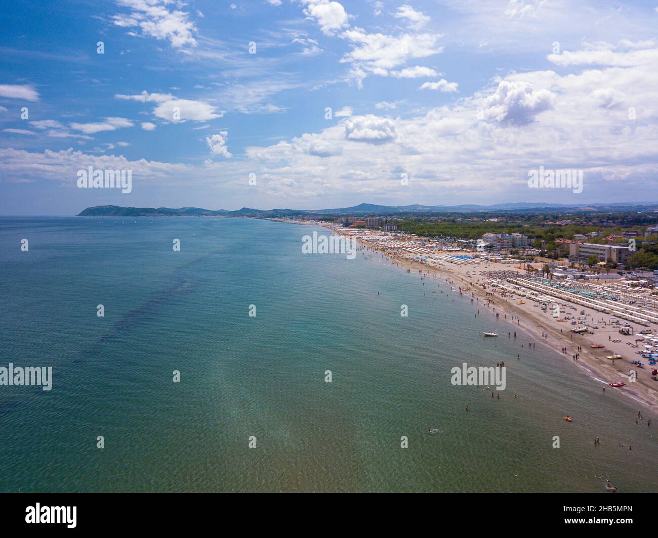 Aerial view of the Romagna coast with the beaches of Riccione, Rimini ...