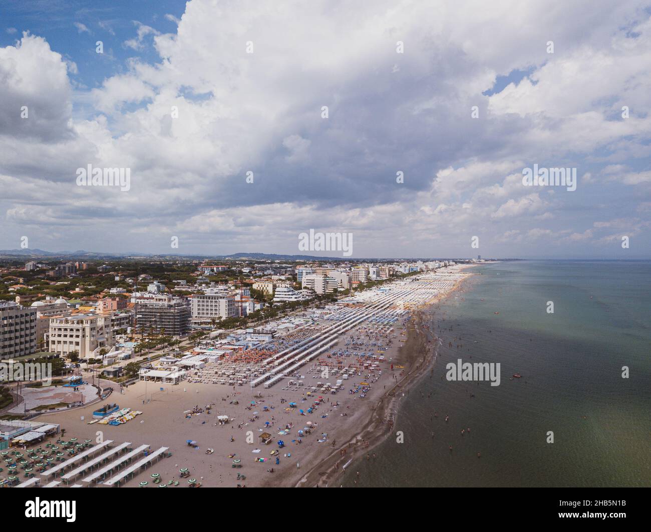 Aerial view of the Romagna coast with the beaches of Riccione, Rimini ...