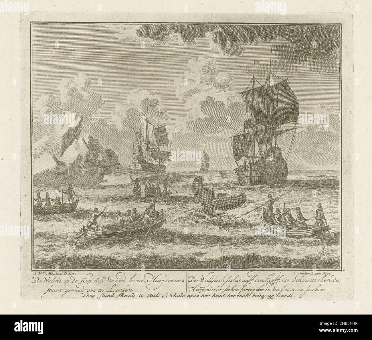 Harpooned whale with its tail above the water, ca. 1725, The Whale on ...