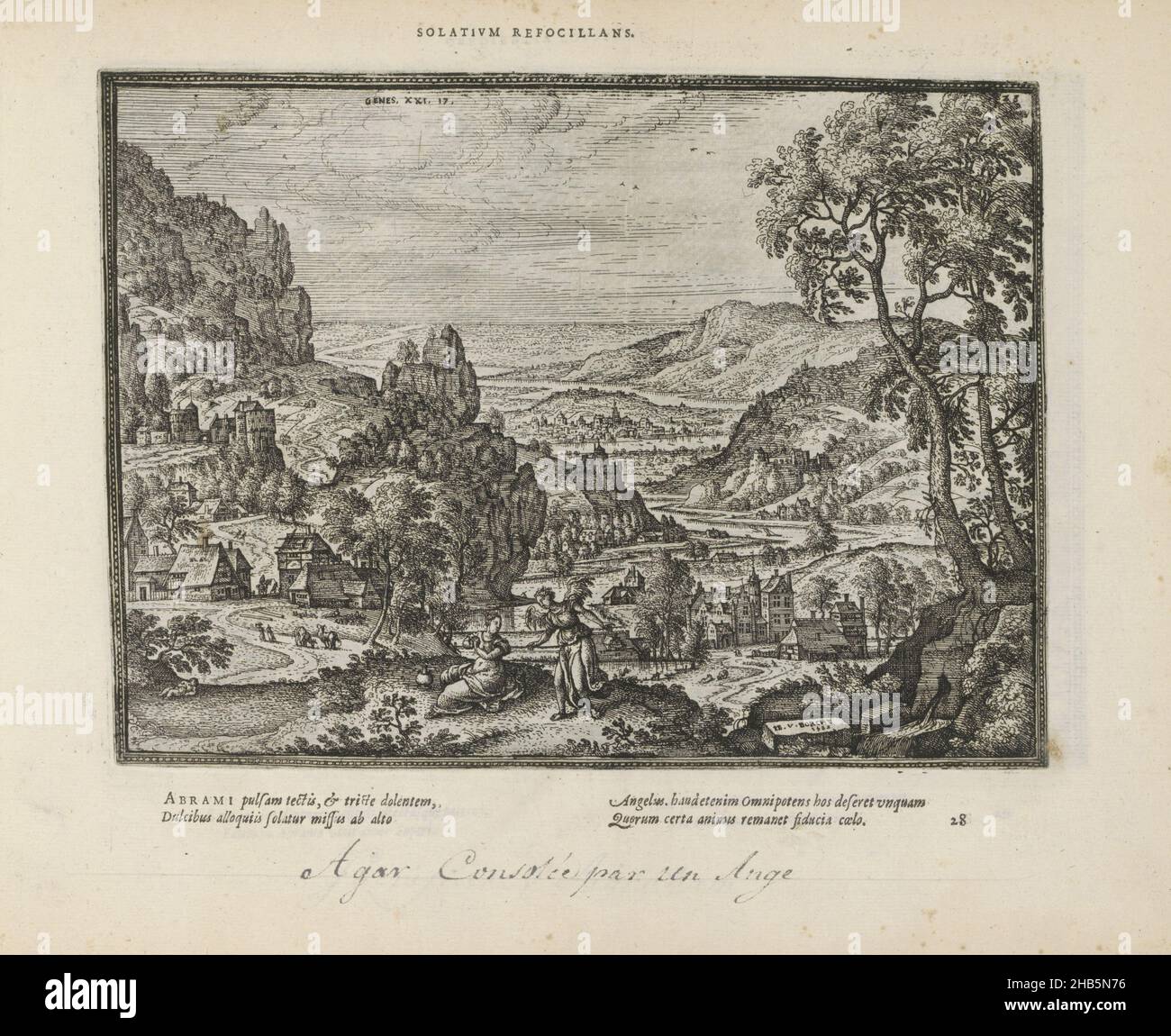 Landscape with Hagar and the angel, Solatium refocillans (title on object), Emblemata Sacra è ...
