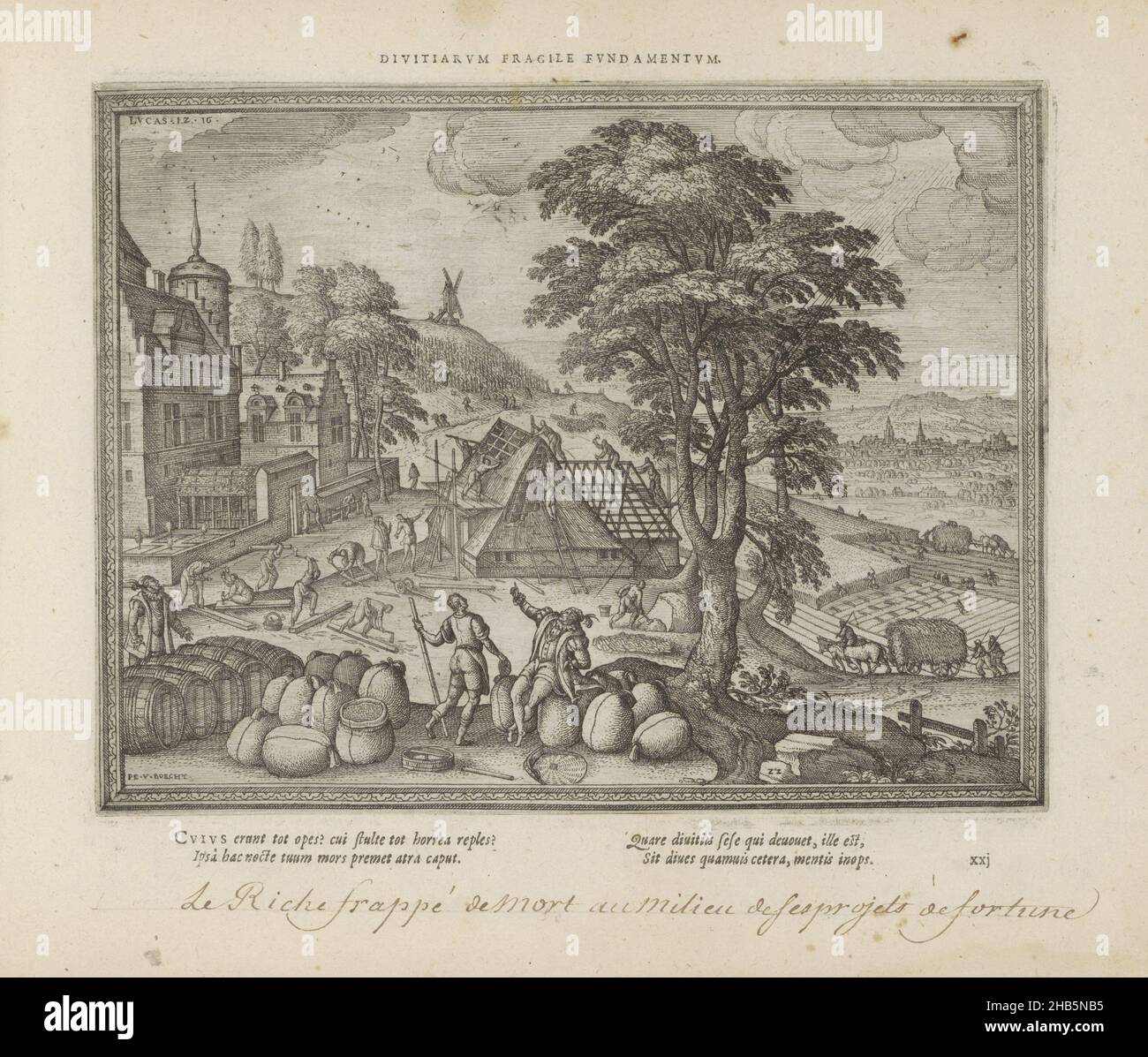 Landscape with the likeness of the rich fool, Divitiarum fragile fundamentum (title on object ...