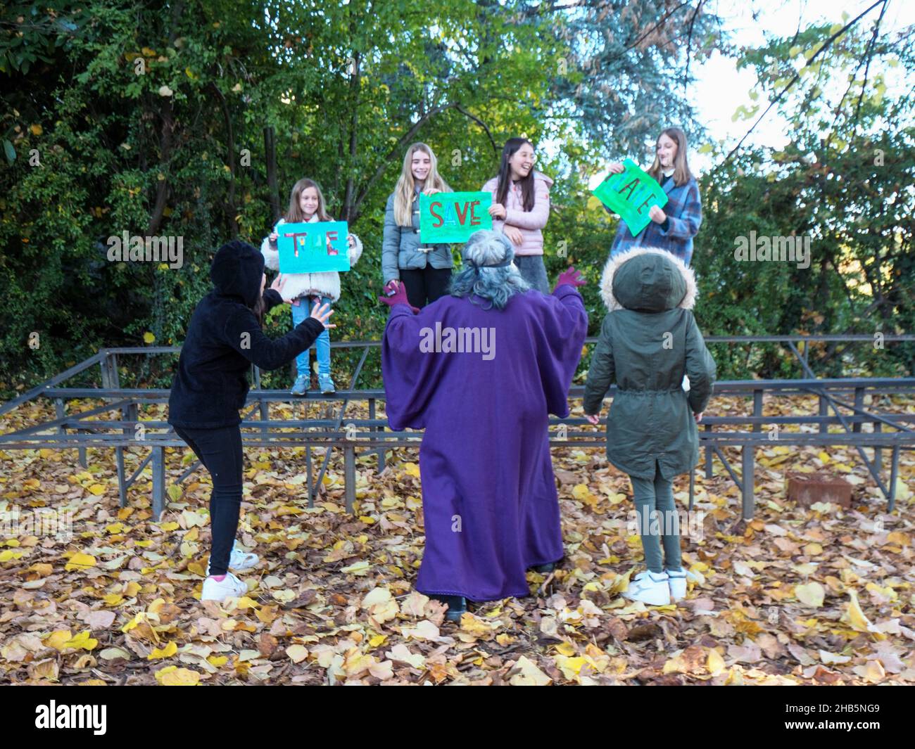 ecologist children girls playing to save the planet as evil toxic ...
