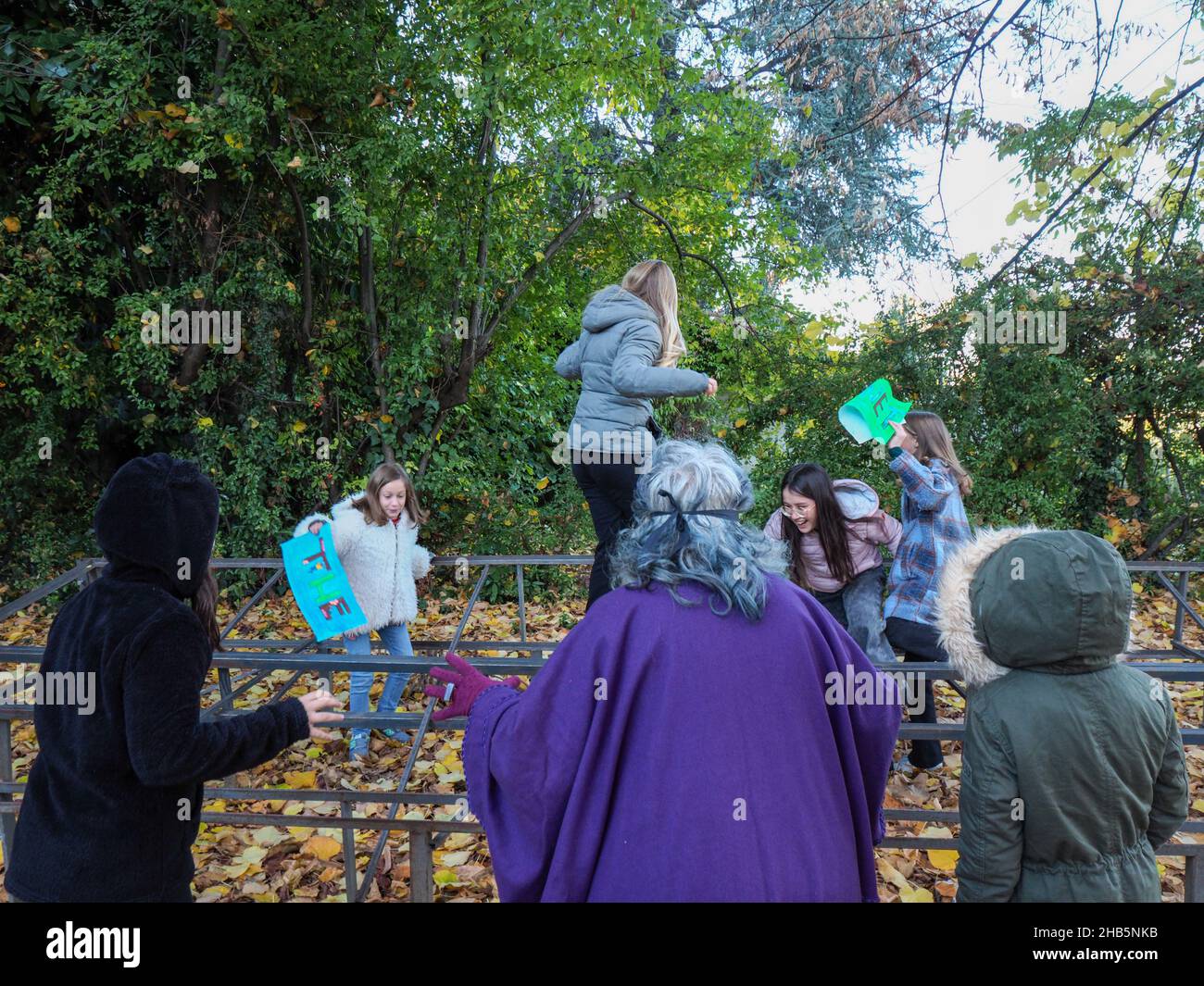 ecologist children girls playing to save the planet as evil toxic ...