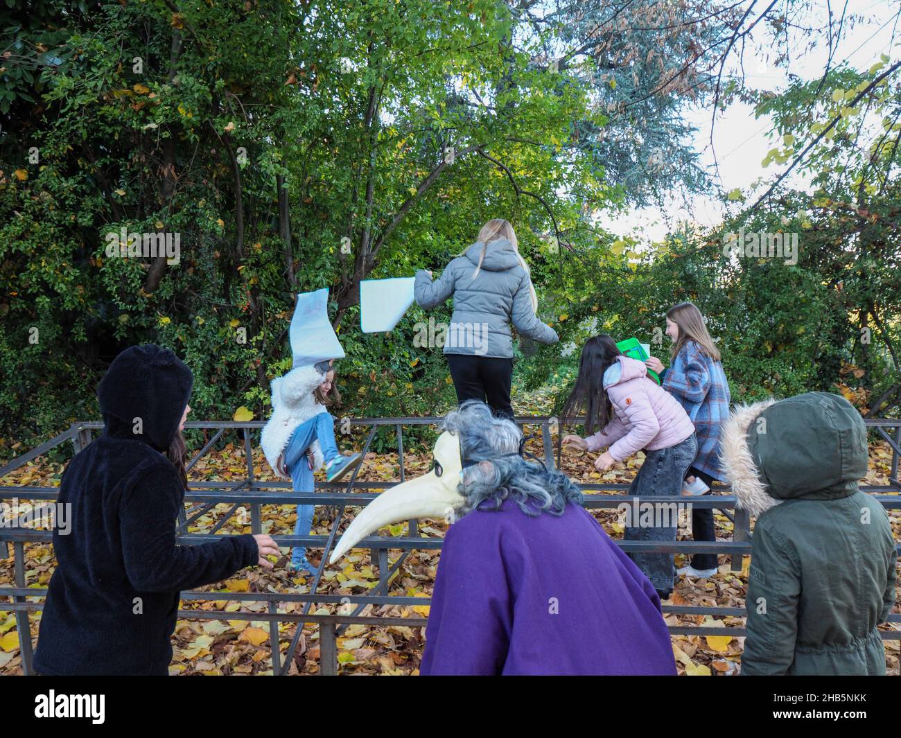 ecologist children girls playing to save the planet as evil toxic ...