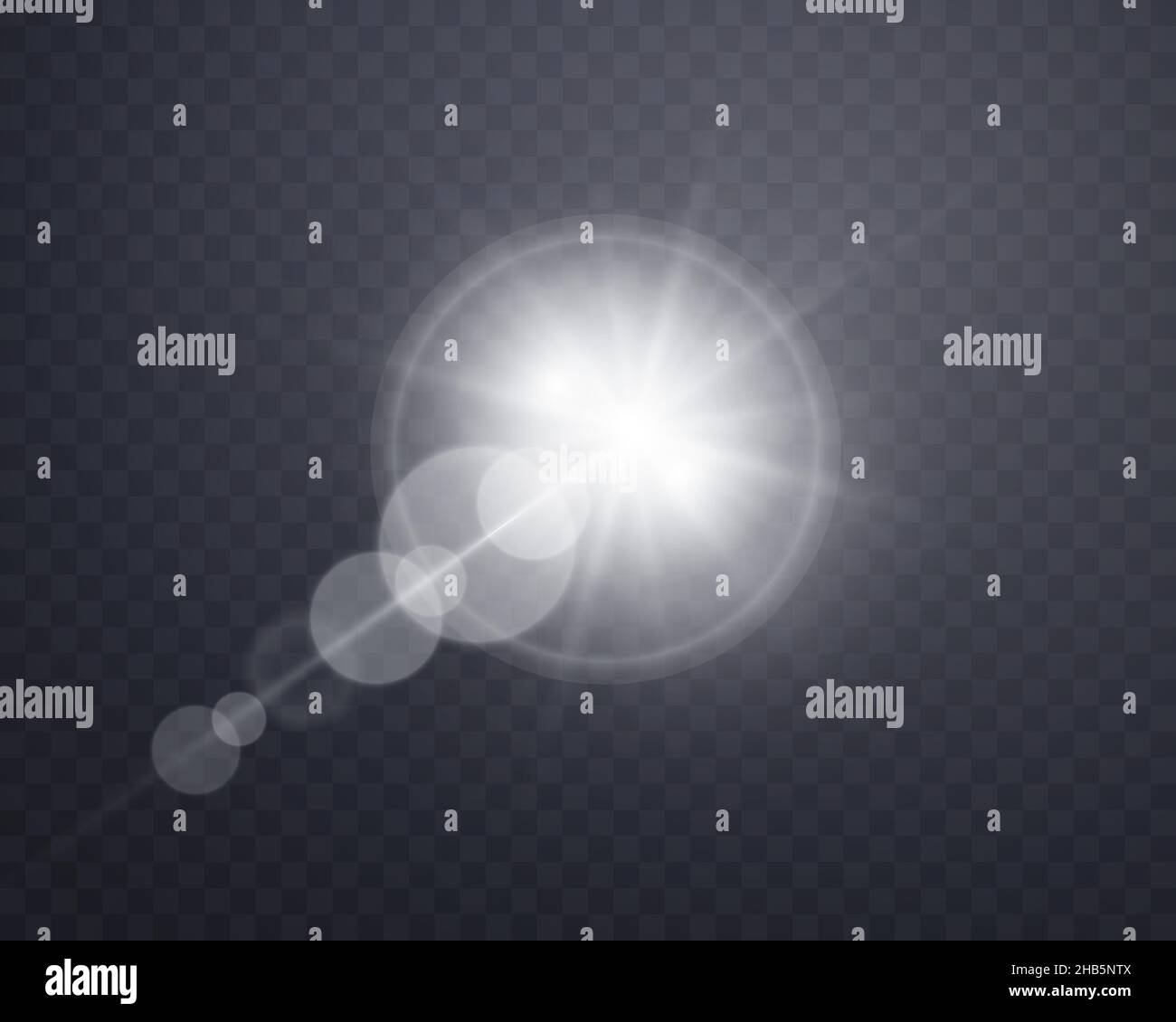 Silver sunlight lens flare, sun flash with rays and spotlight. Glowing ...