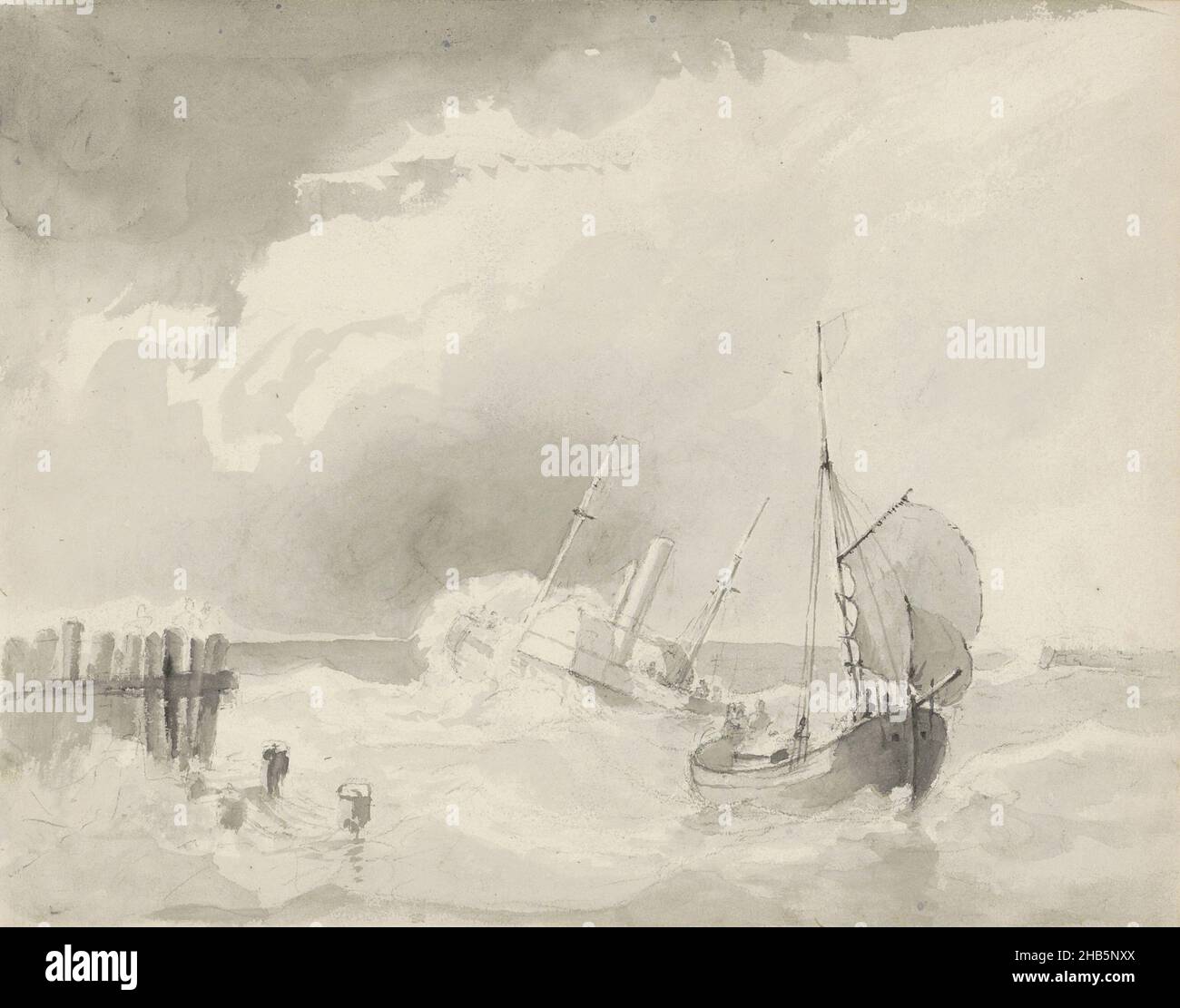 Ship in distress off a coast, Sheet 34 recto from a sketchbook of 44 ...