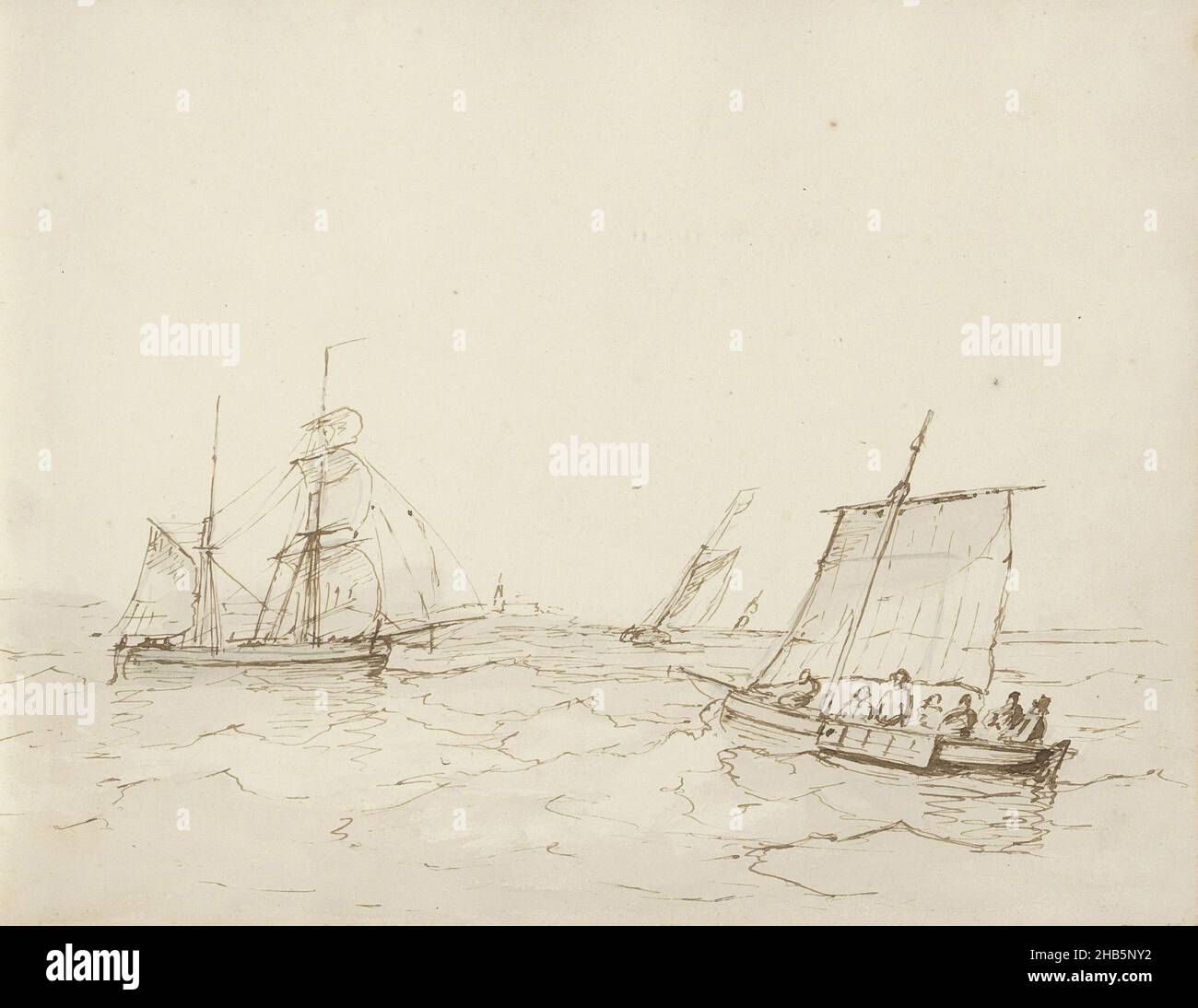 Sailing ships at sea, Sheet 22 recto from a sketchbook of 44 sheets ...