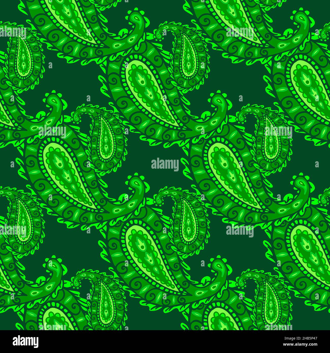 Trendy seamless paisley pattern. Green color. Doodle style. Textile ...