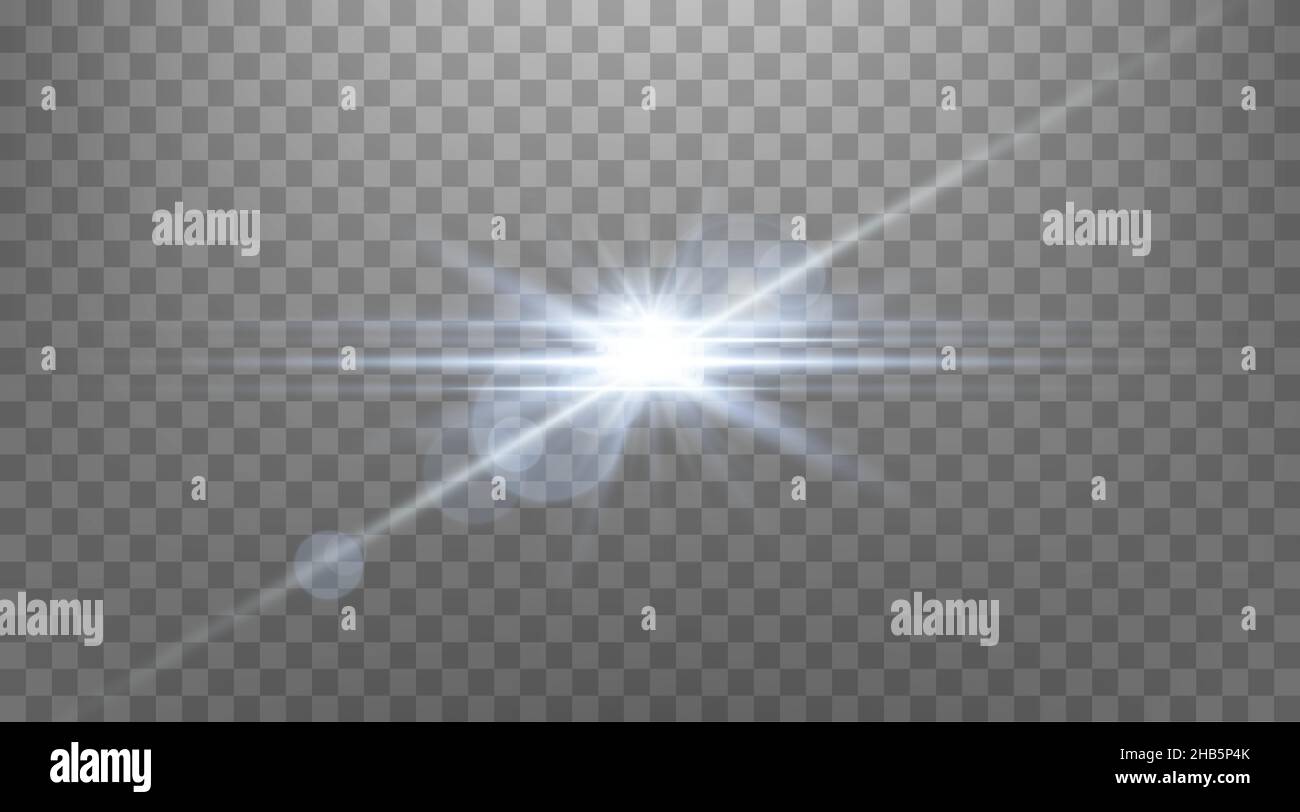 Blue horizontal lens flare. Isolated on transparent background. Sun ...