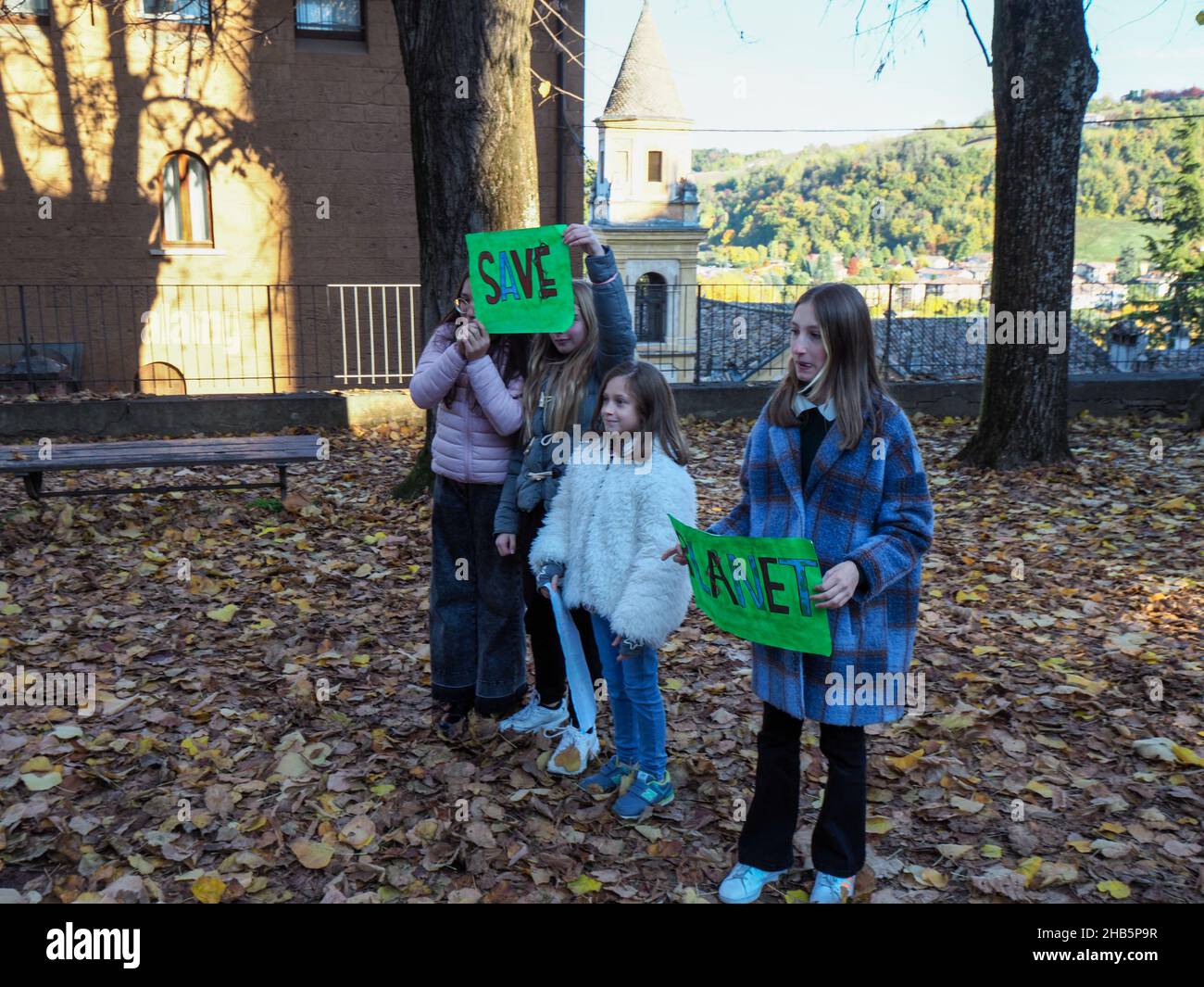 ecologist children girls playing to save the planet as evil toxic ...