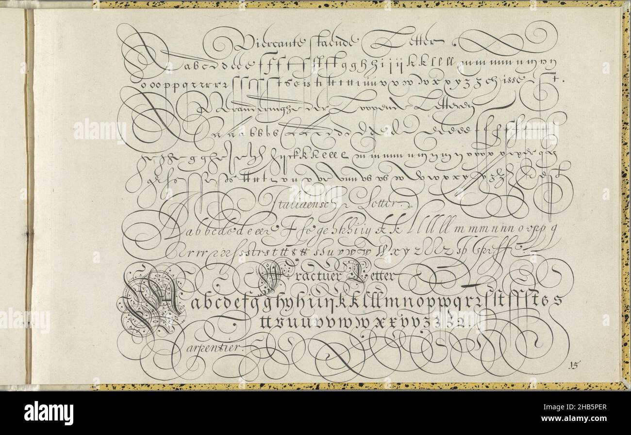 Writing example with the alphabet, Exemplaer-Boeck. Containing d'alder ...