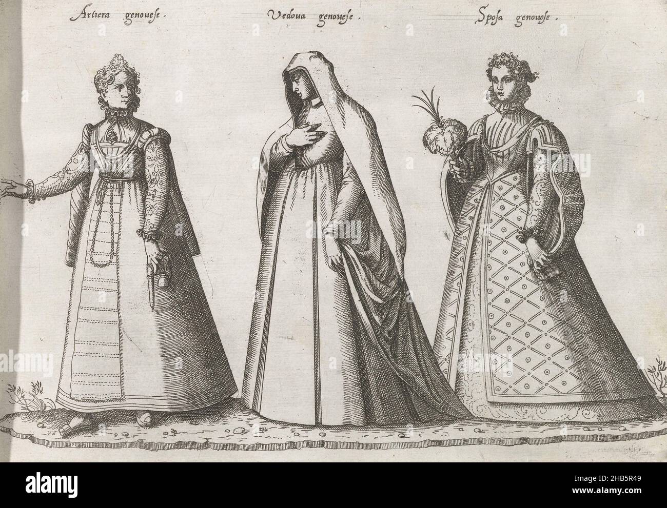 Three women, dressed according to the fashion of Genoa, ca. 1580 ...