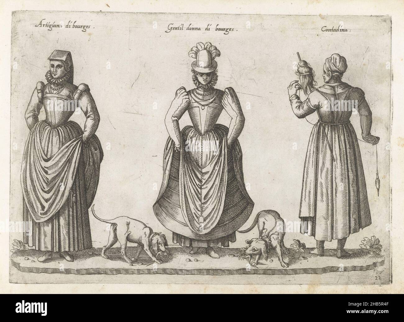 Three women from Bourges, dressed according to the French fashion of ca ...