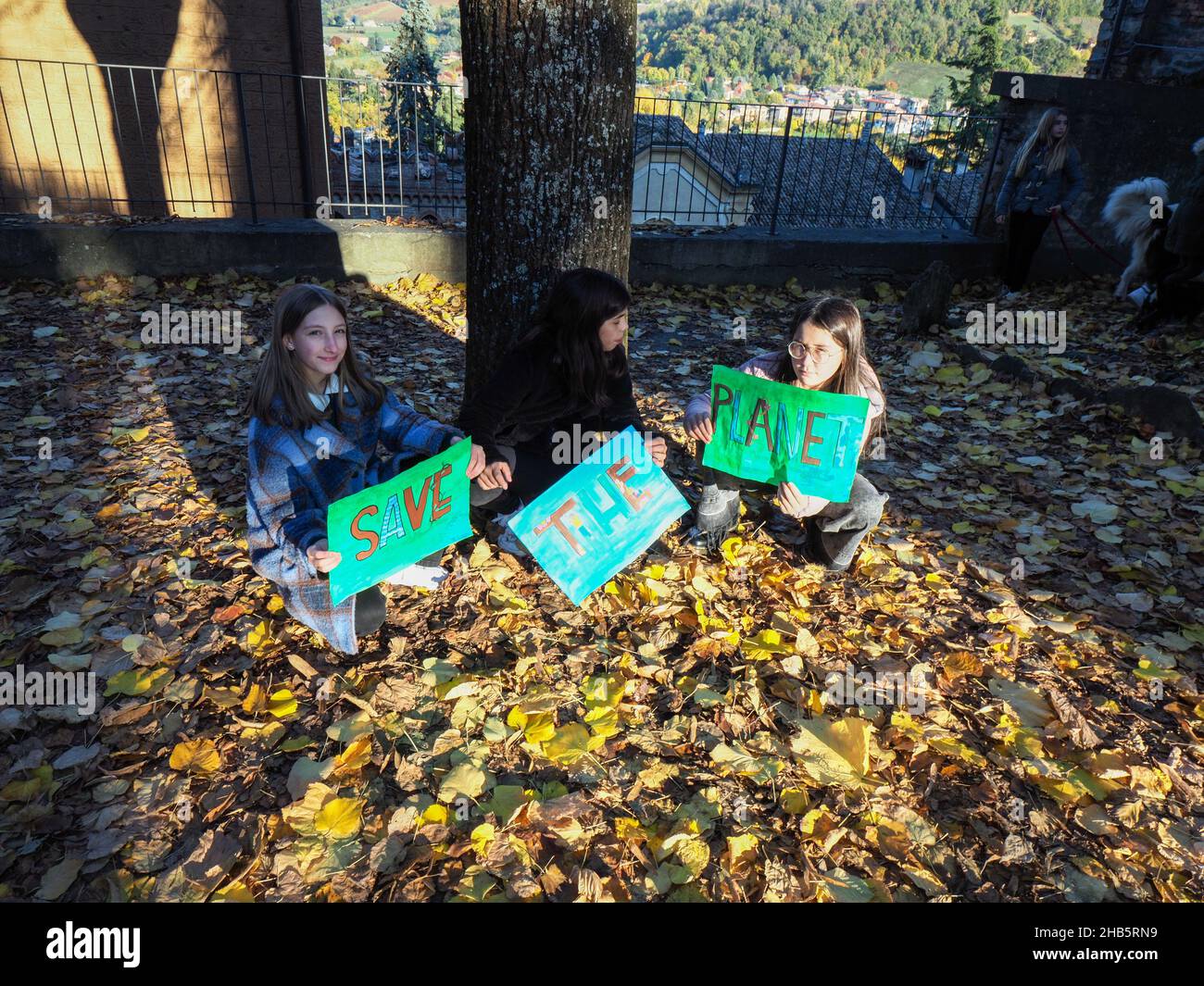 ecologist children girls playing to save the planet as evil toxic ...