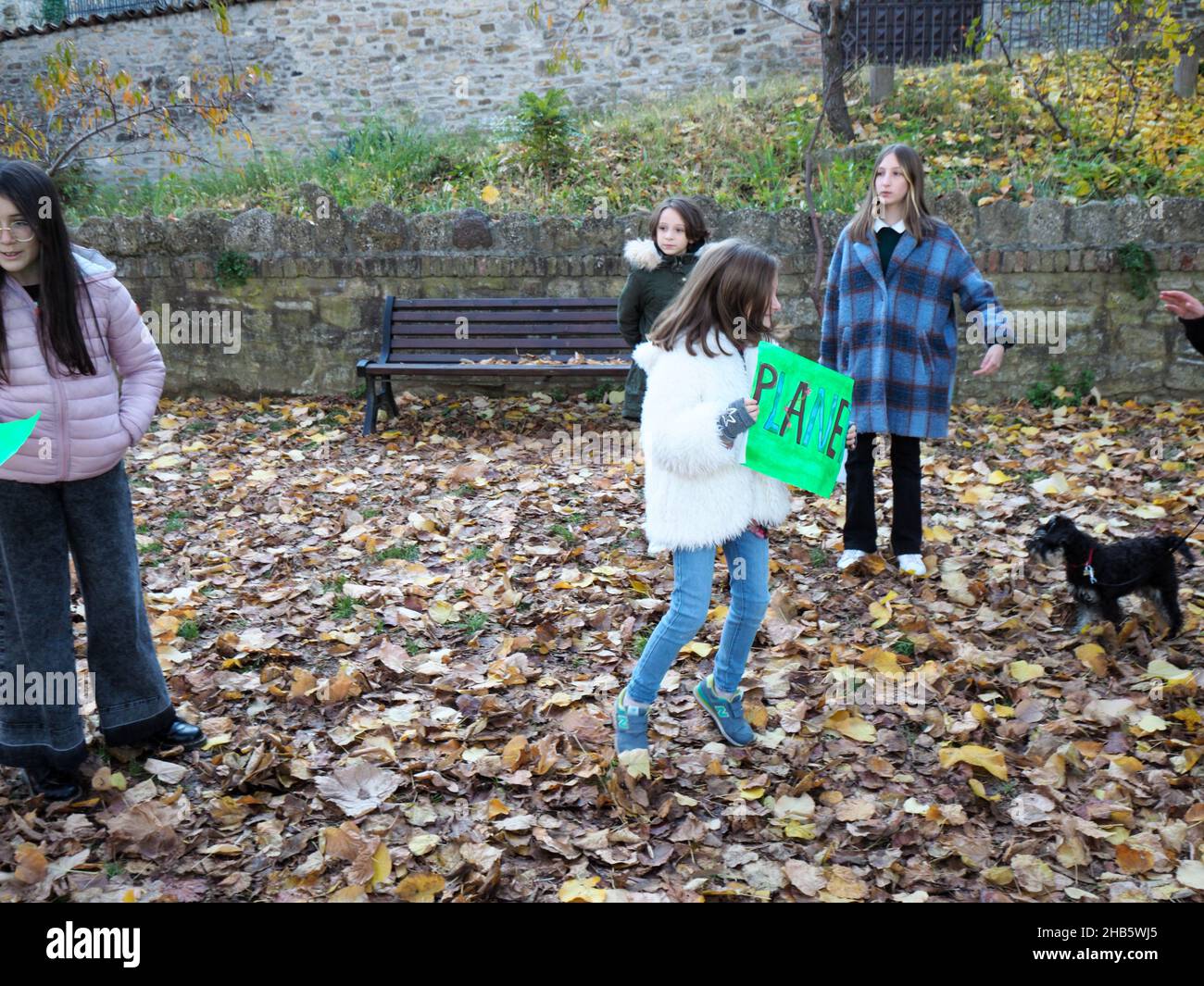 ecologist children girls playing to save the planet as evil toxic ...