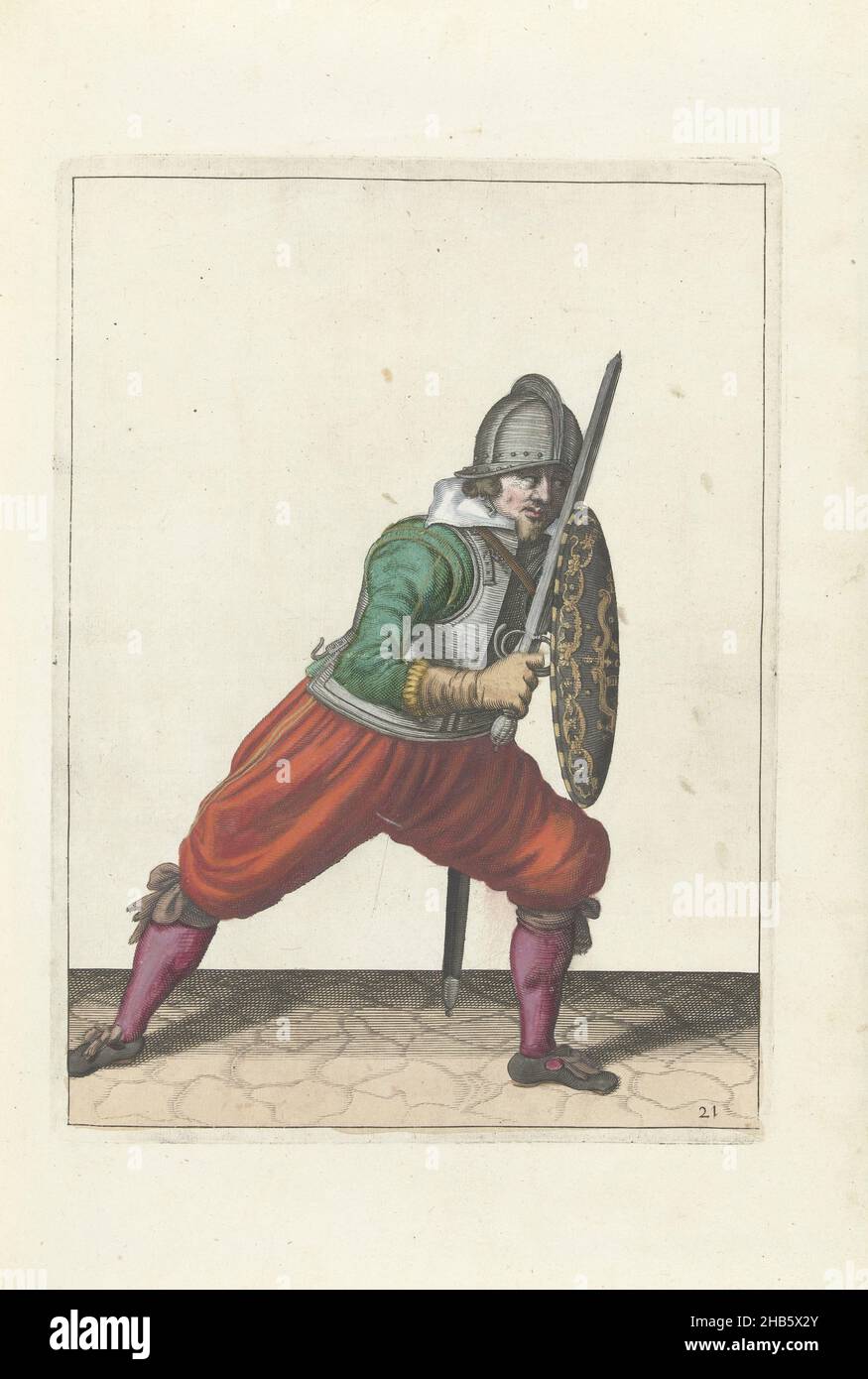 The exercise with shield and spear: the soldier in a defensive posture ...