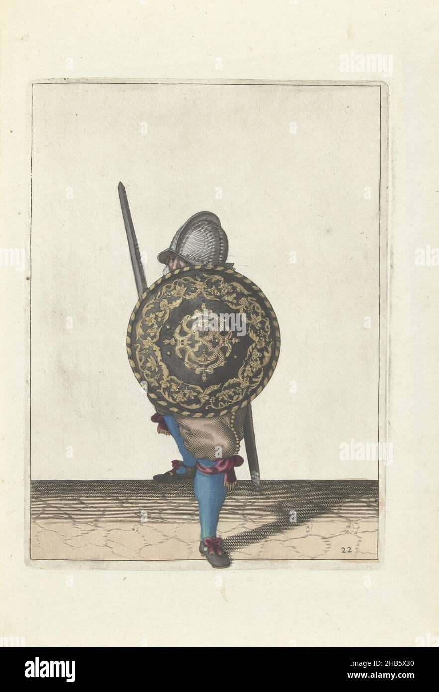 The exercise with shield and spear: the soldier in a defensive posture ...