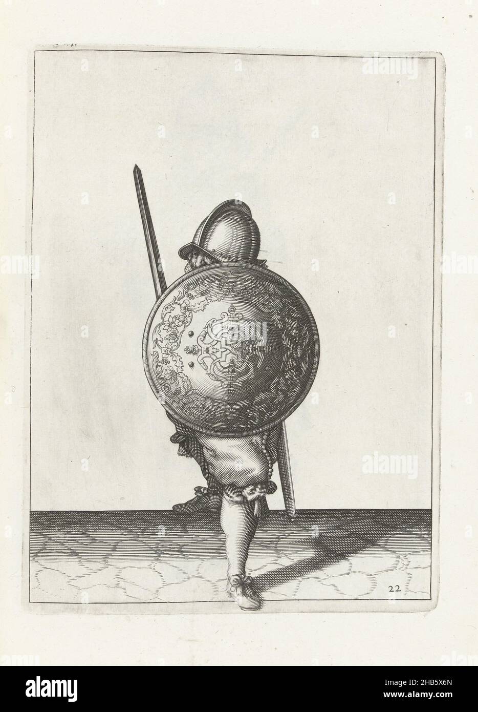 The exercise with shield and spear: the soldier in a defensive posture ...