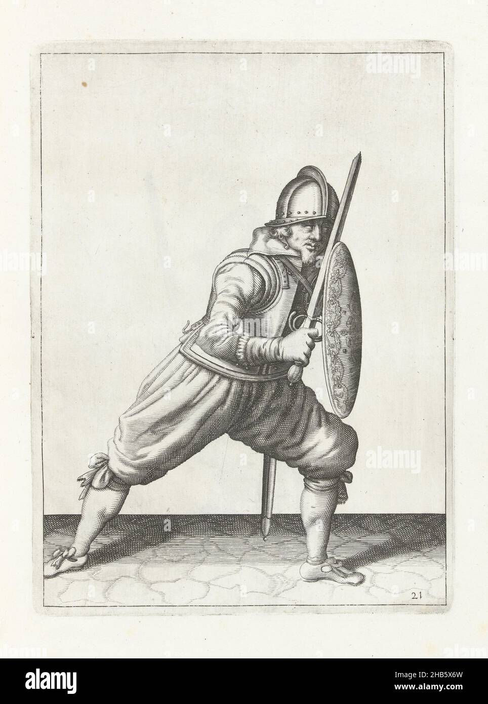 The exercise with shield and spear: the soldier in a defensive posture ...