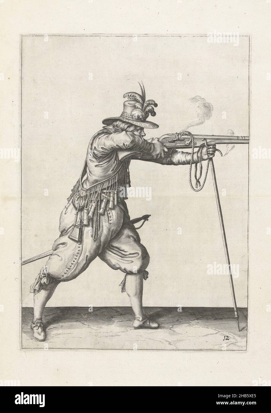 Soldier firing his musket, resting on his furket (no. 12), c. 1600, A ...
