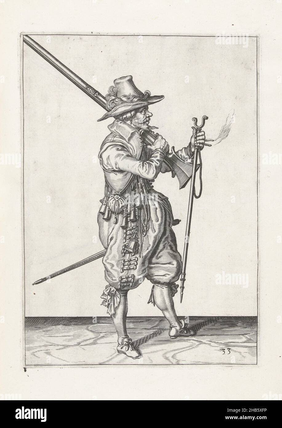 Soldier laying his musket on his shoulder with his right hand (no. 33 ...