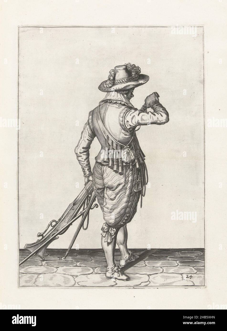 Soldier pouring gunpowder into the barrel of his musket (no. 24), c ...