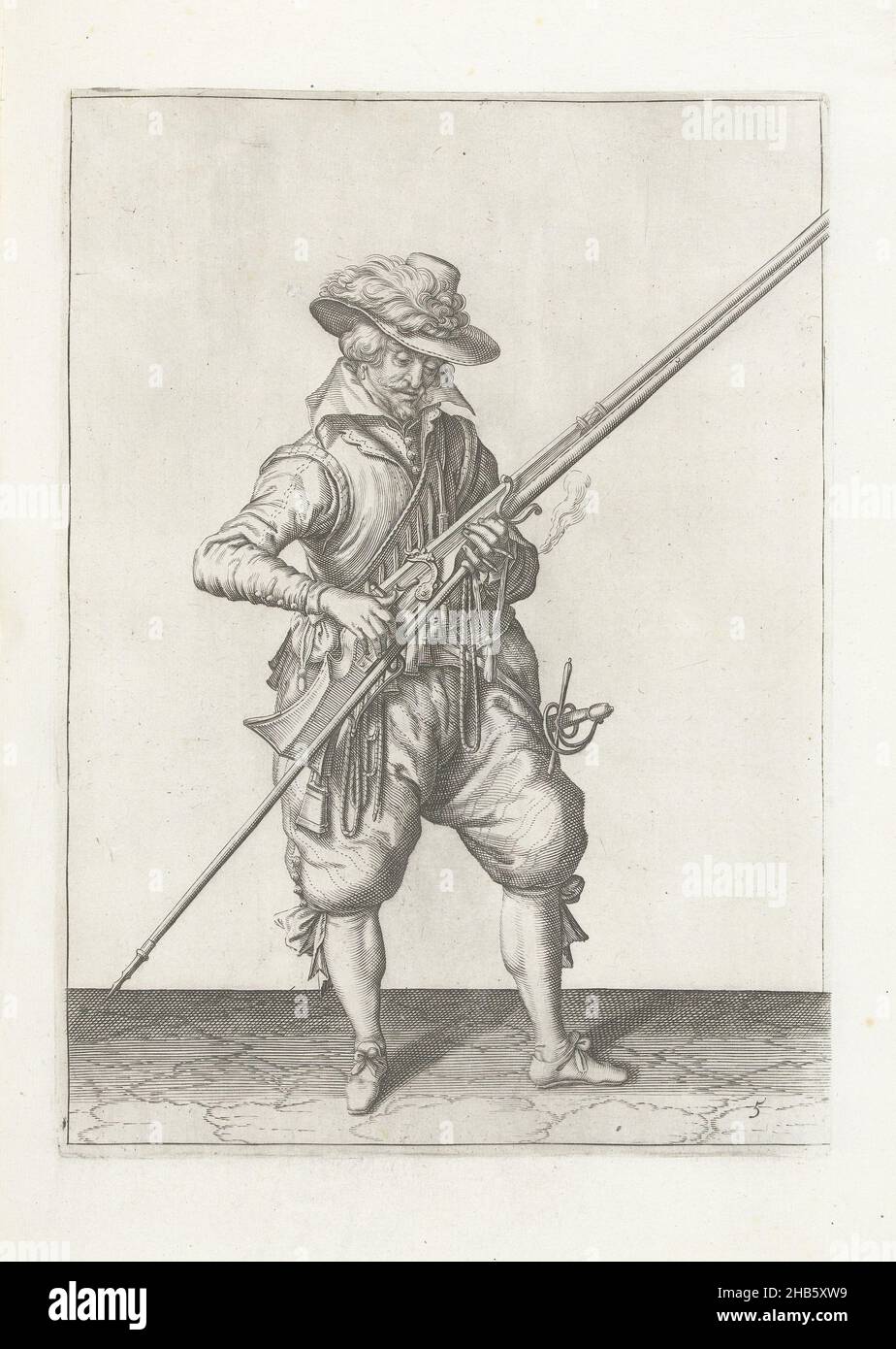 Soldier holding his musket with his left hand by his right (no. 5), c ...