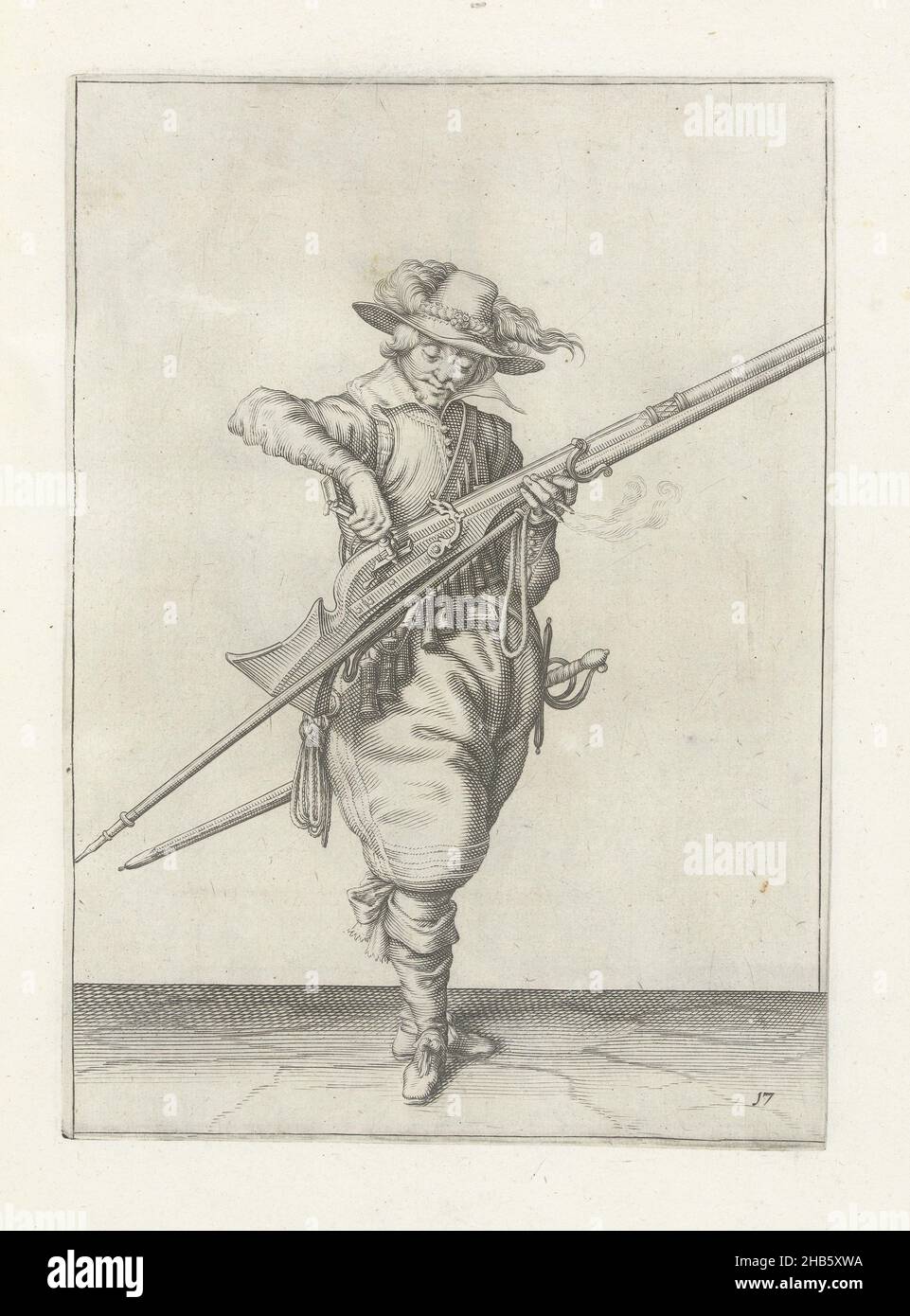 Soldier pouring powder into the pan of his musket (no. 17), c. 1600, A ...