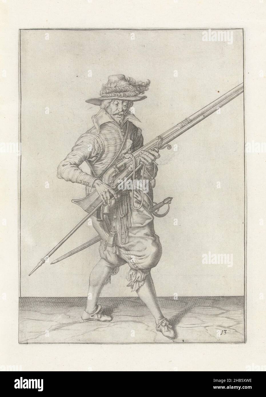 Soldier holding his musket with his left hand angled upward as he pulls ...