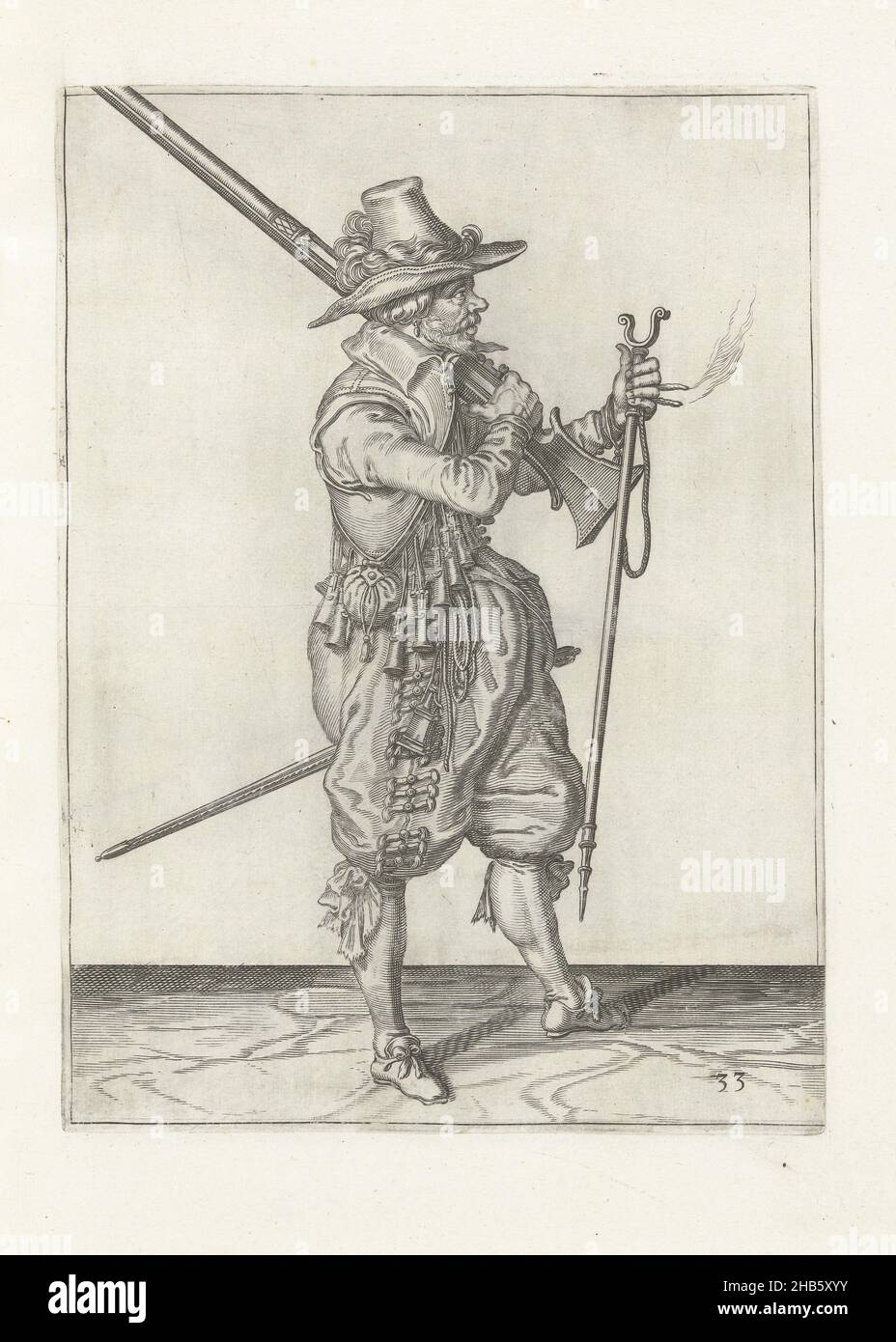 Soldier laying his musket on his shoulder with his right hand (no. 33 ...