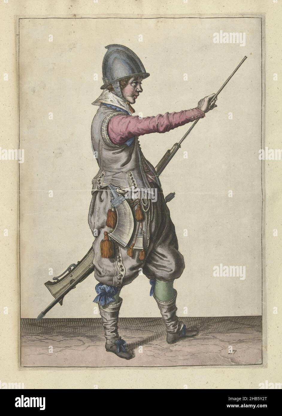 Soldier pulling his ramrod from the barrel of his helm (no. 27), ca ...