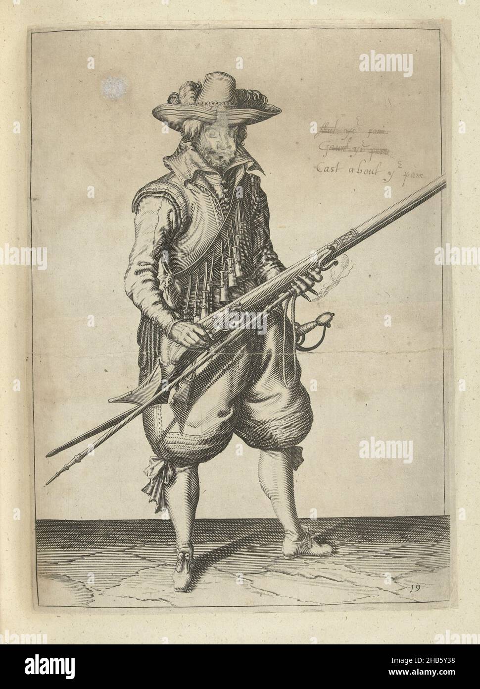 Soldier shaking gunpowder from his musket (no. 19), c. 1600, A soldier ...