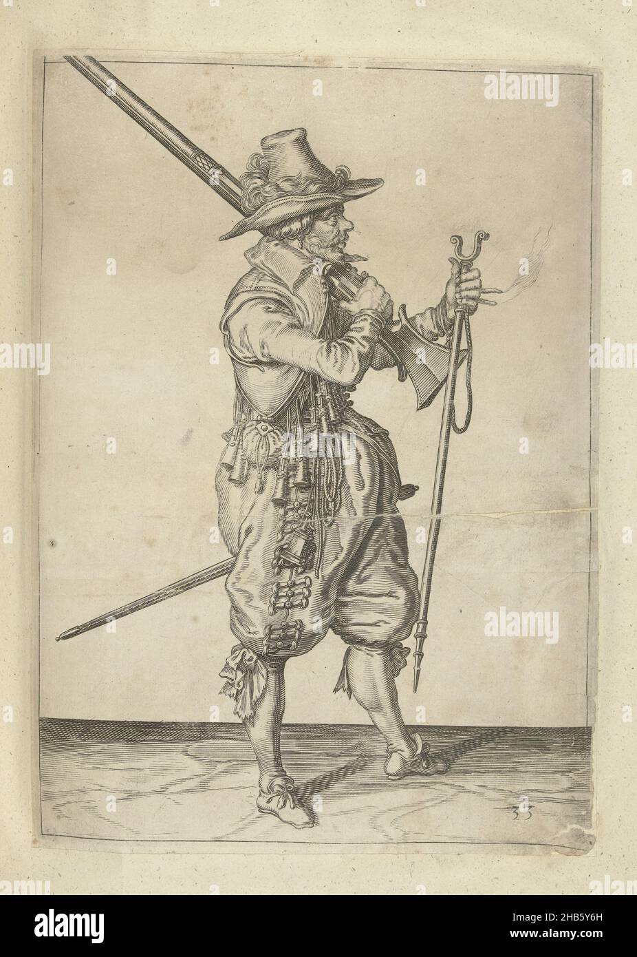 Soldier laying his musket on his shoulder with his right hand (no. 33 ...