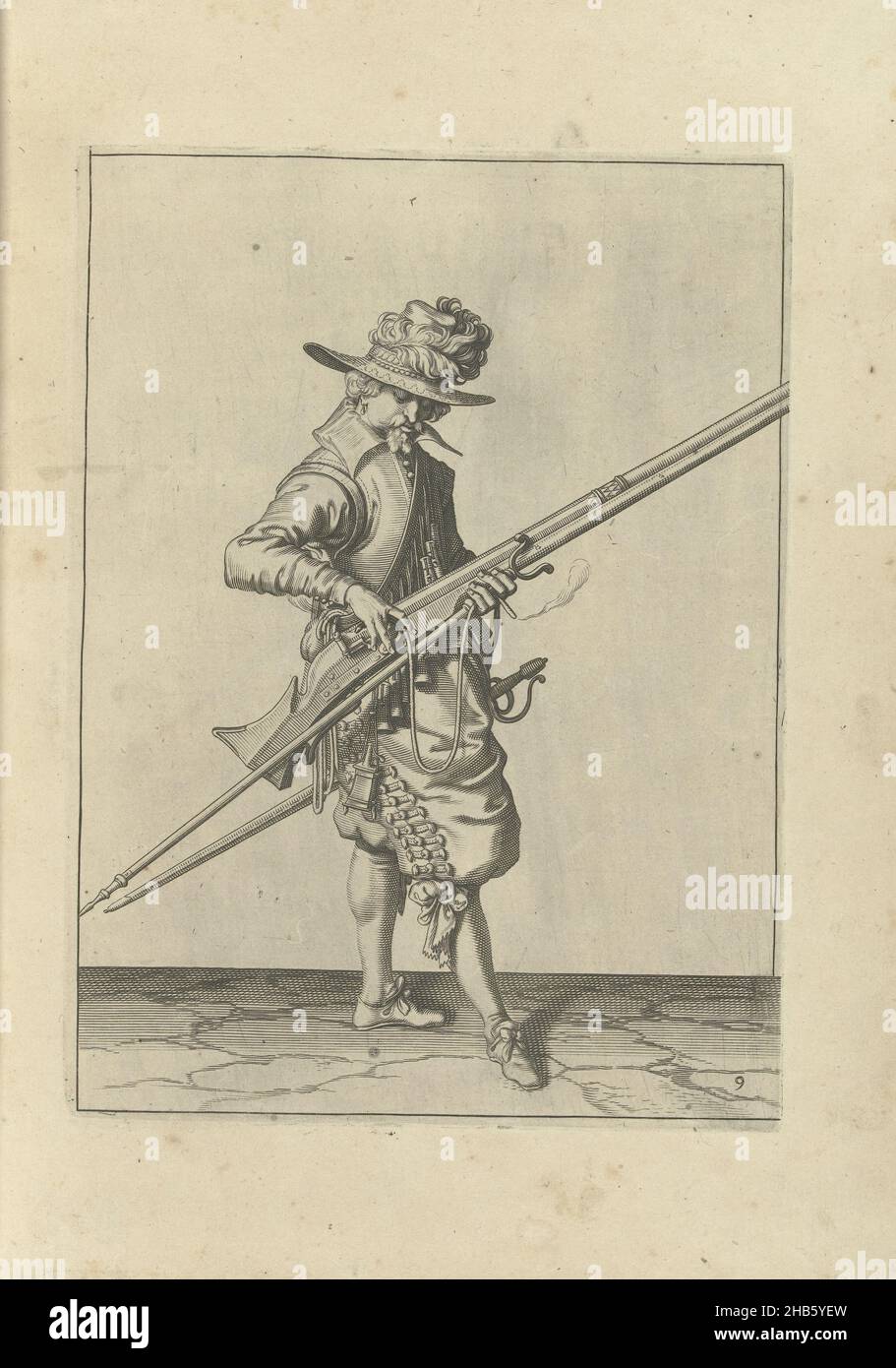 Soldier giving the fuse on the cock of his musket its proper place and ...