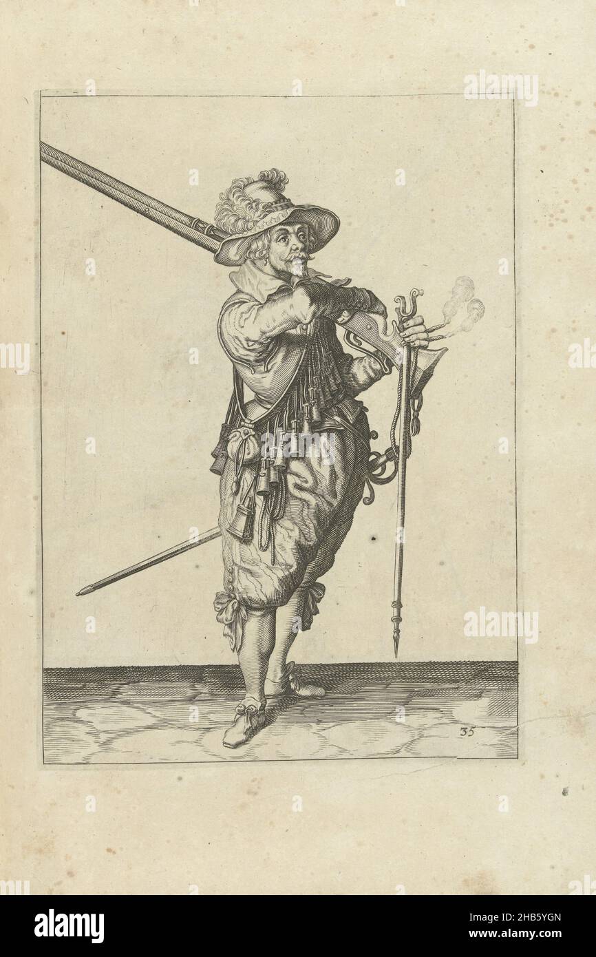 Soldier on guard taking his musket from his shoulder (no. 35), c. 1600 ...