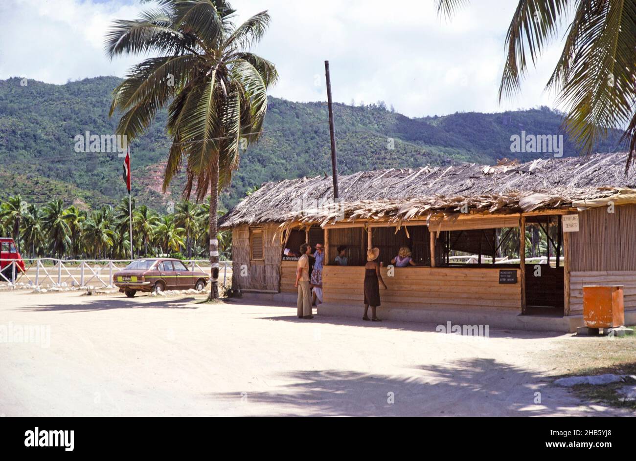 Small simple departure airport terminal building, Seychelles, Indian ...