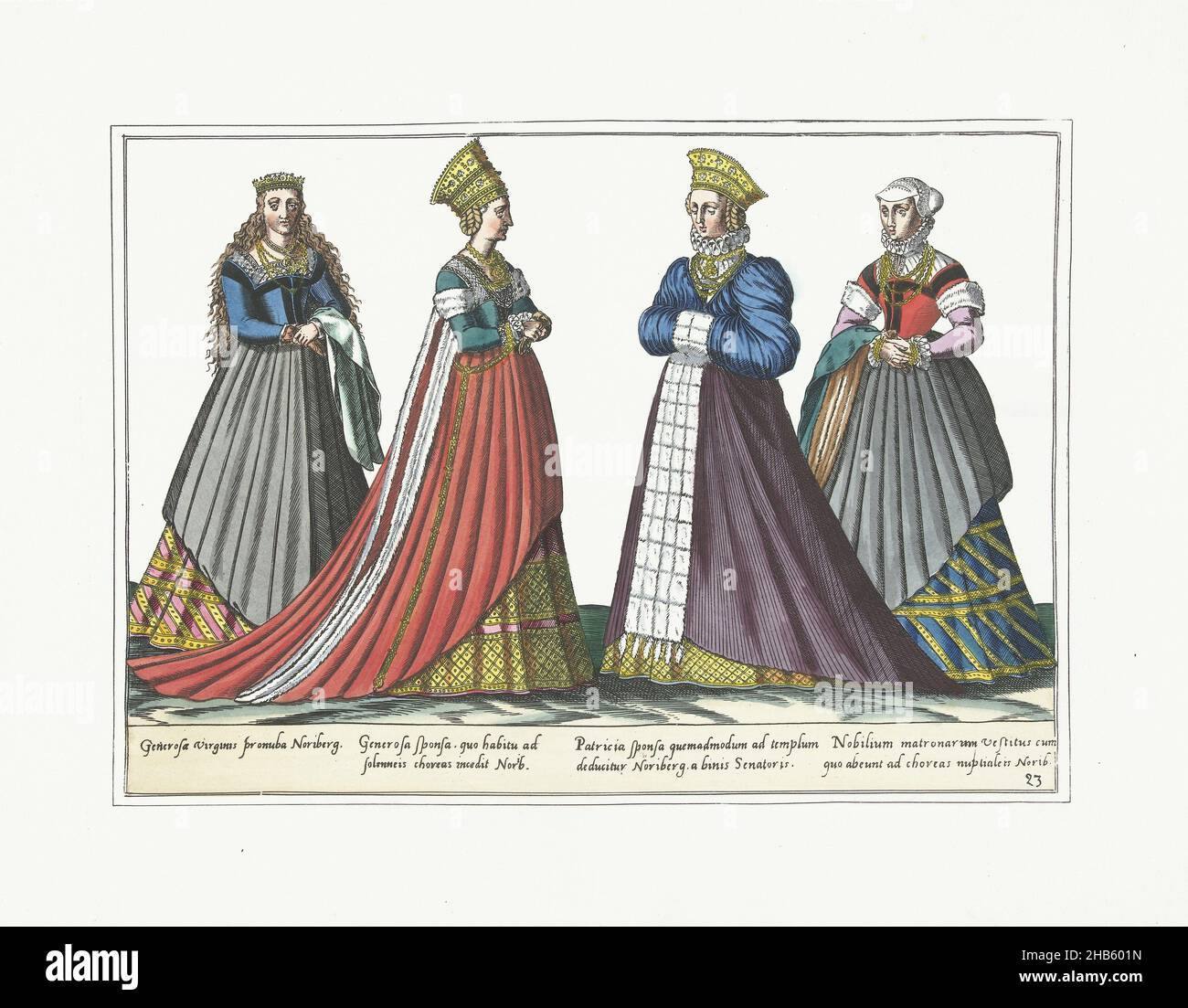 Four women dressed according to the German fashion in Nuremberg, ca ...